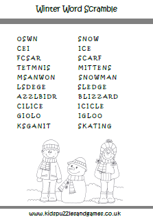 Winter Word Scramble - Kids Puzzles and Games