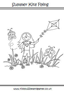 Printable Coloring Pages Kids Flying Kites