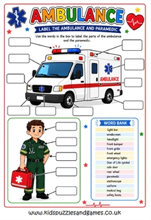Ambulance and Paramedic Labelling Activity - Kids Puzzles and Games