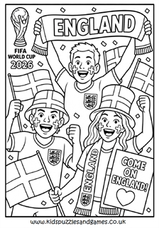 England World Cup 2026 Supporters Colouring Page 2 - Kids Puzzles and Games